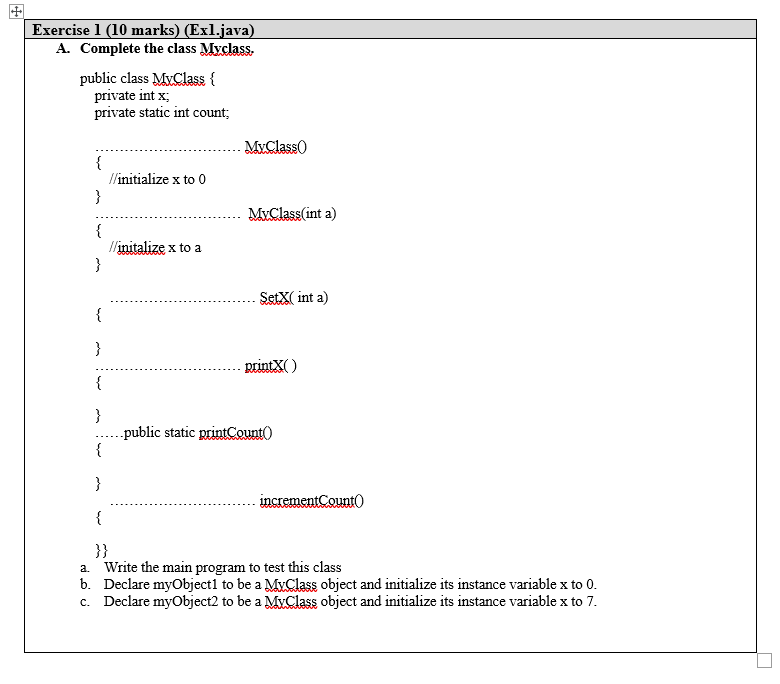 Solved Exercise 1 (10 marks) (Exl.java) A. Complete the | Chegg.com