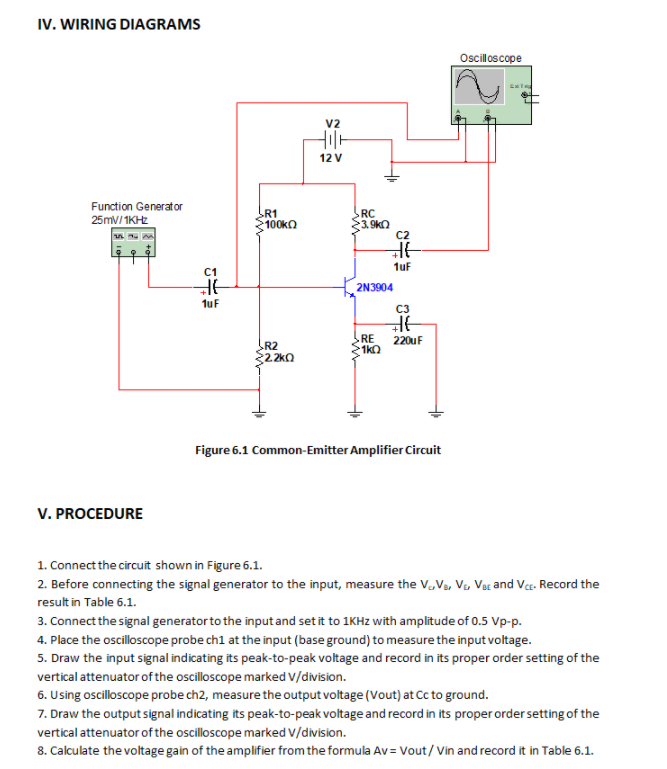 Solved IV. WIRING DIAGRAMS Oscilloscope n V2 Hile 12 V | Chegg.com