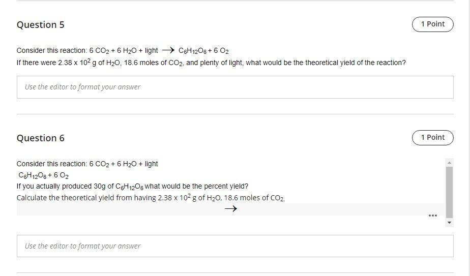 Solved Consider this reaction: 6CO2+6H2O+ light C6H12O6+6O2 | Chegg.com