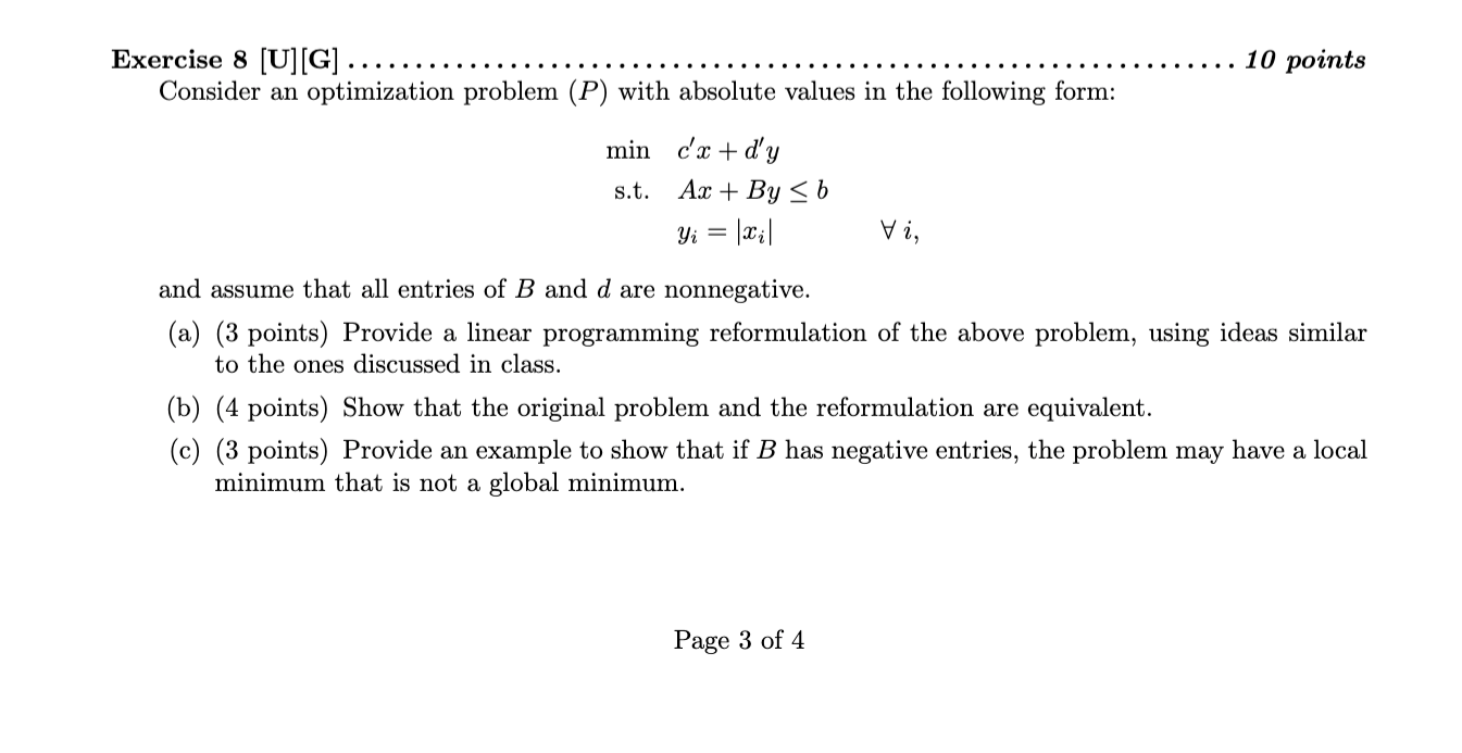 Solved Exercise 8 U G Consider An Optimization Problem 6153