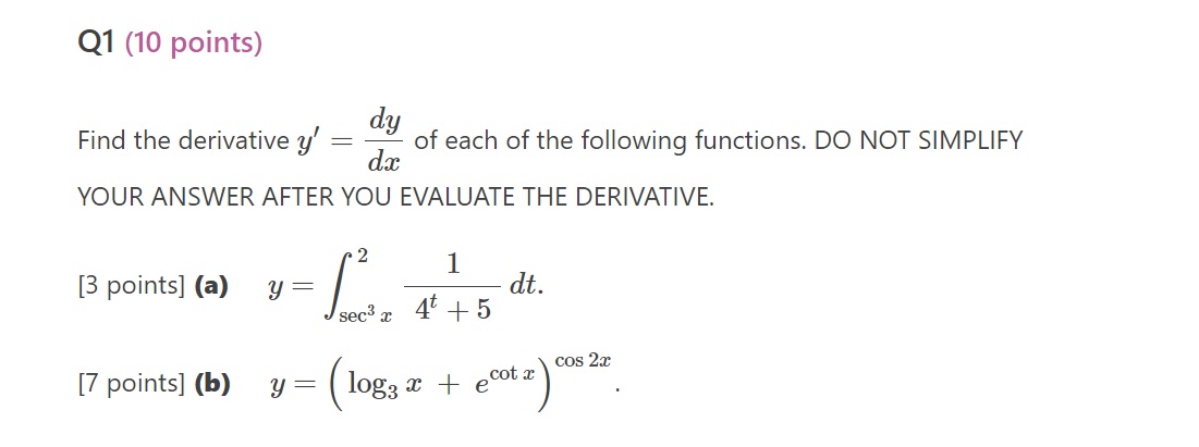 Solved Find the derivative y′=dydxy′=dydx of each of | Chegg.com