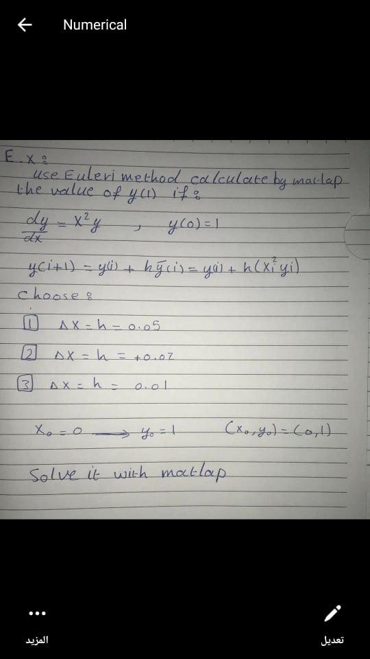 Solved Numerical Ex Use Euleri Method Calculate By Matlap 