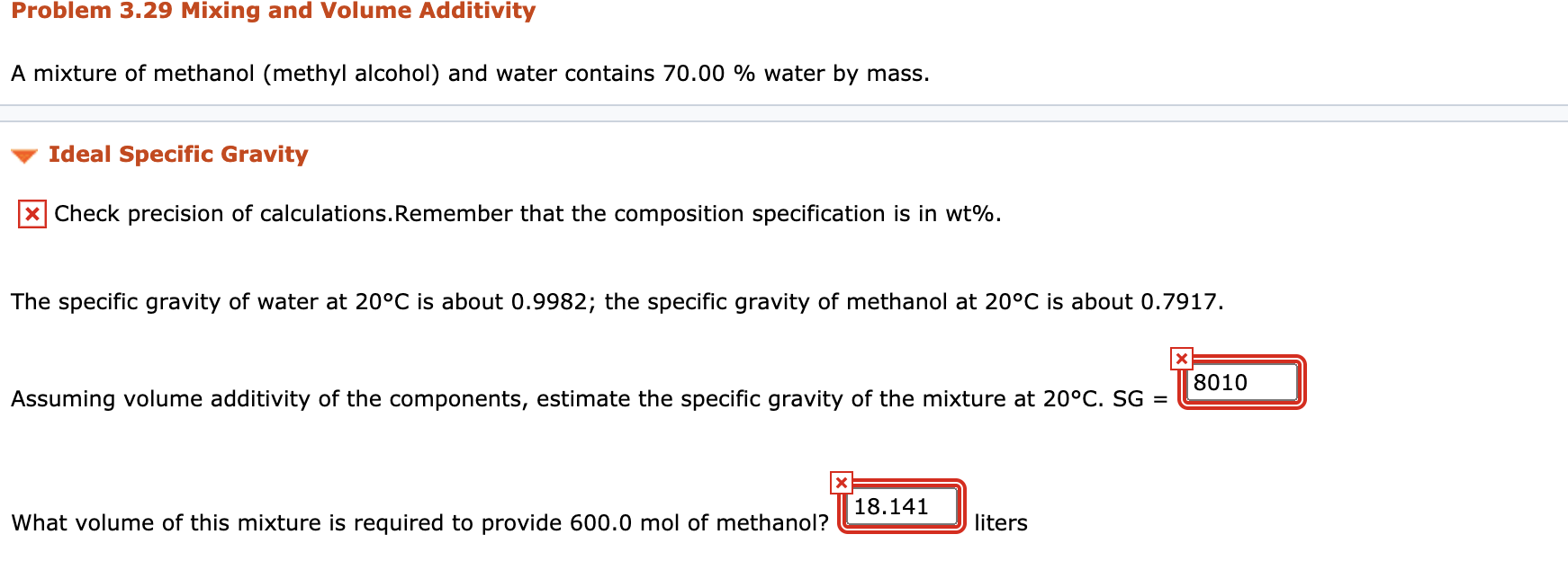 Solved Problem 3.29 Mixing and Volume Additivity A mixture | Chegg.com
