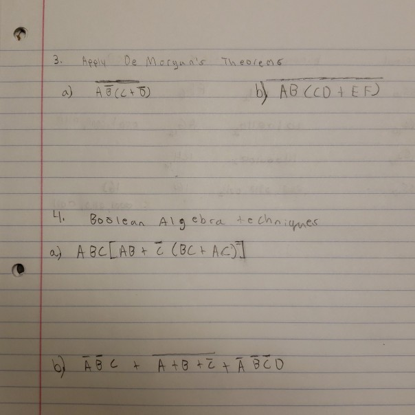 Solved 3. Apply De Morgan's Theorems О) АВ (СТ) b) AB | Chegg.com