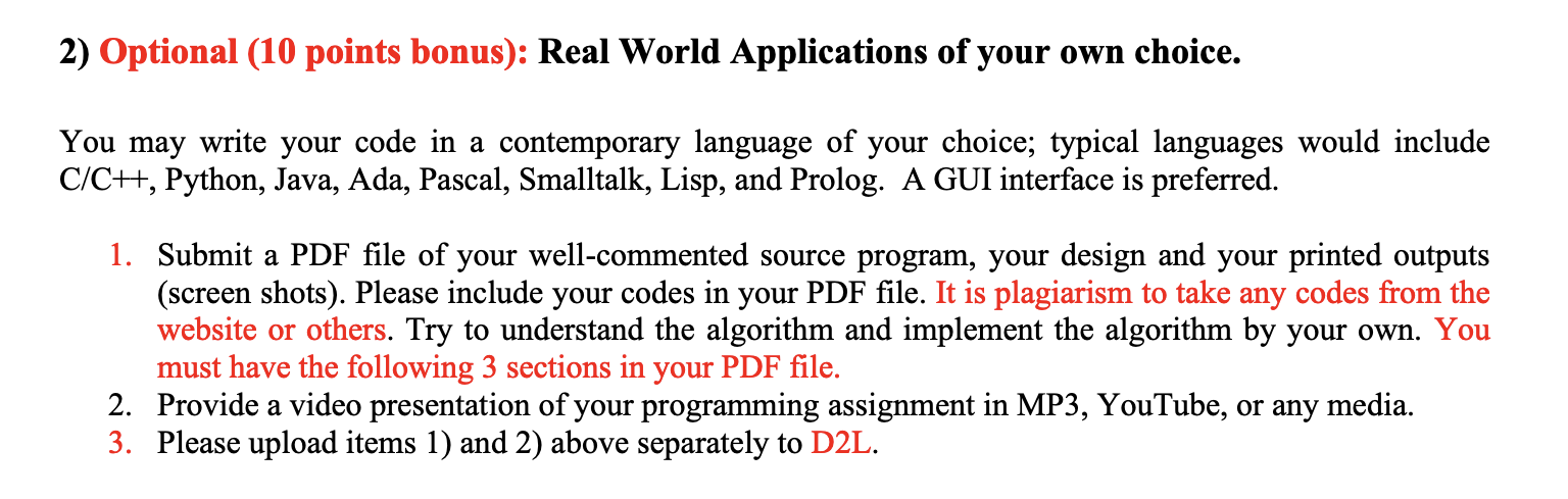 2) Optional (10 points bonus): Real World | Chegg.com