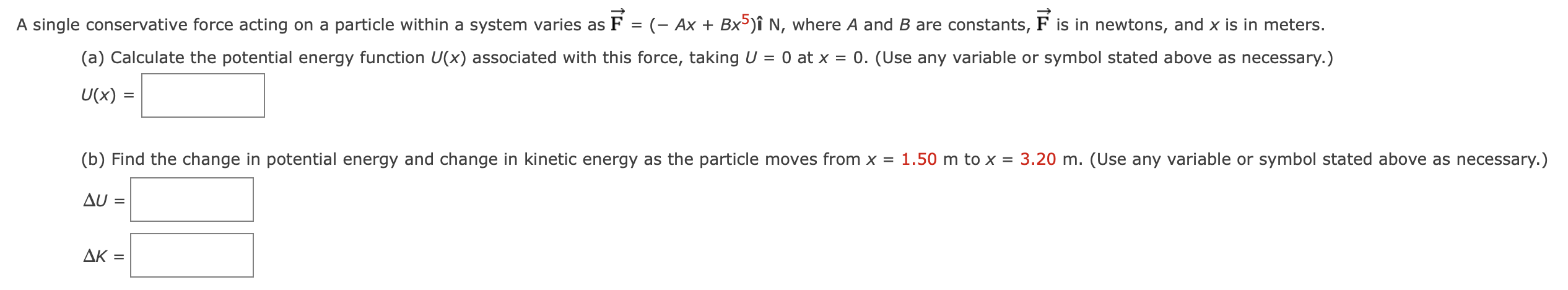 Solved = A single conservative force acting on a particle | Chegg.com