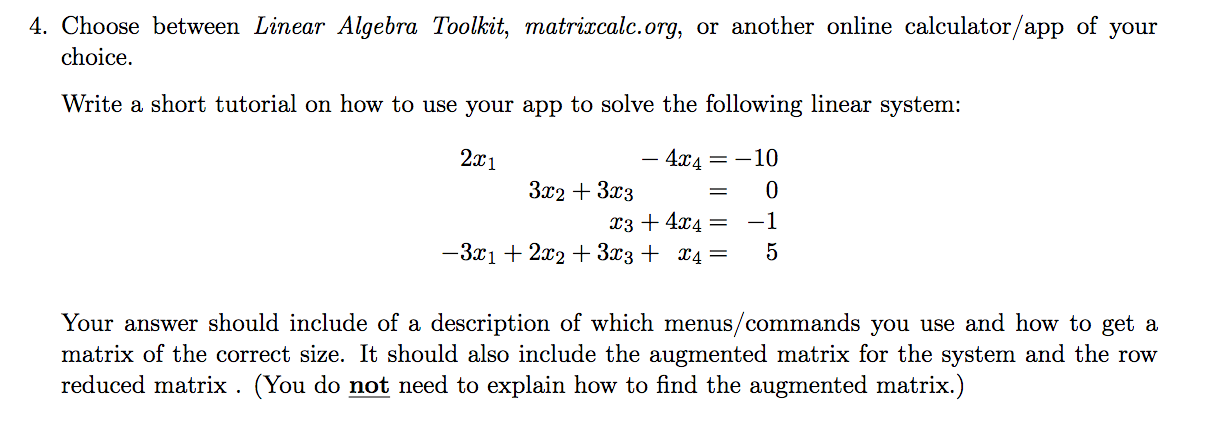 Solved 4. Choose between Linear Algebra Toolkit, | Chegg.com