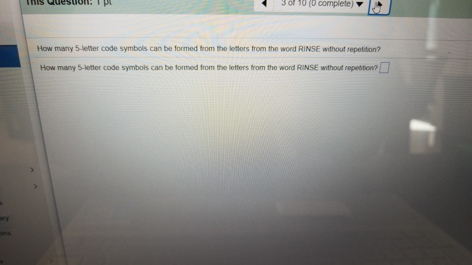 Solved 3 0f 10 (0 complete) How many 5-letter code symbols | Chegg.com