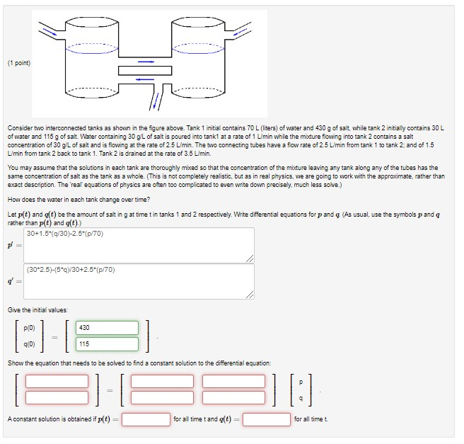 Solved (1 point) Consider two interconnected tanks as shown | Chegg.com