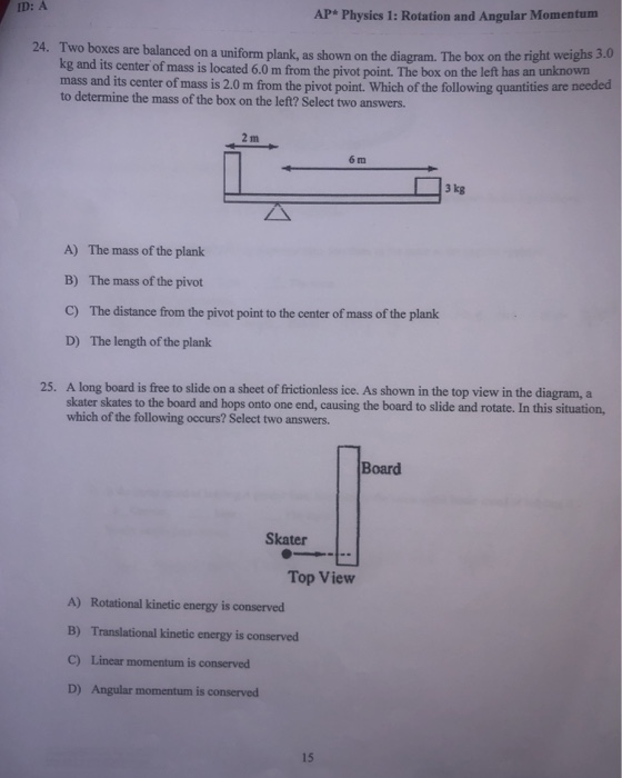 Solved ID: A AP* Physics 1: Rotation and Angular Momentum 2. | Chegg.com