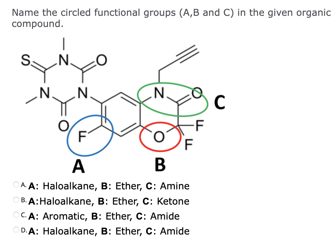Solved Name the circled functional groups (A,B and C) in the | Chegg.com