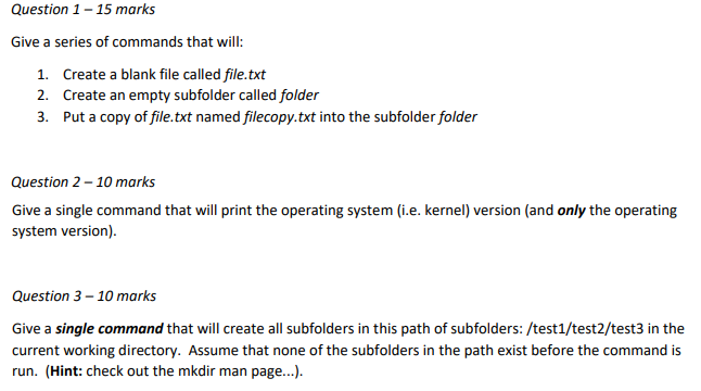 Solved Please provide the Unix command or sequence of | Chegg.com