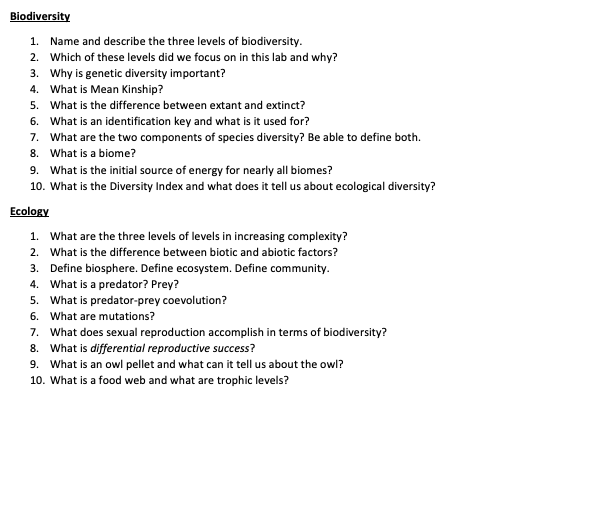 Solved Biodiversity 1. Name and describe the three levels of | Chegg.com
