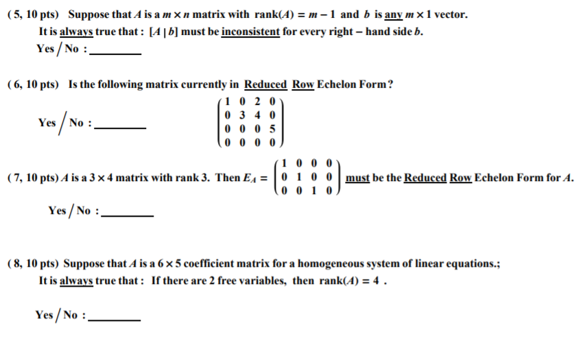 Solved (5, 10 pts) Suppose that A is a m xn matrix with | Chegg.com