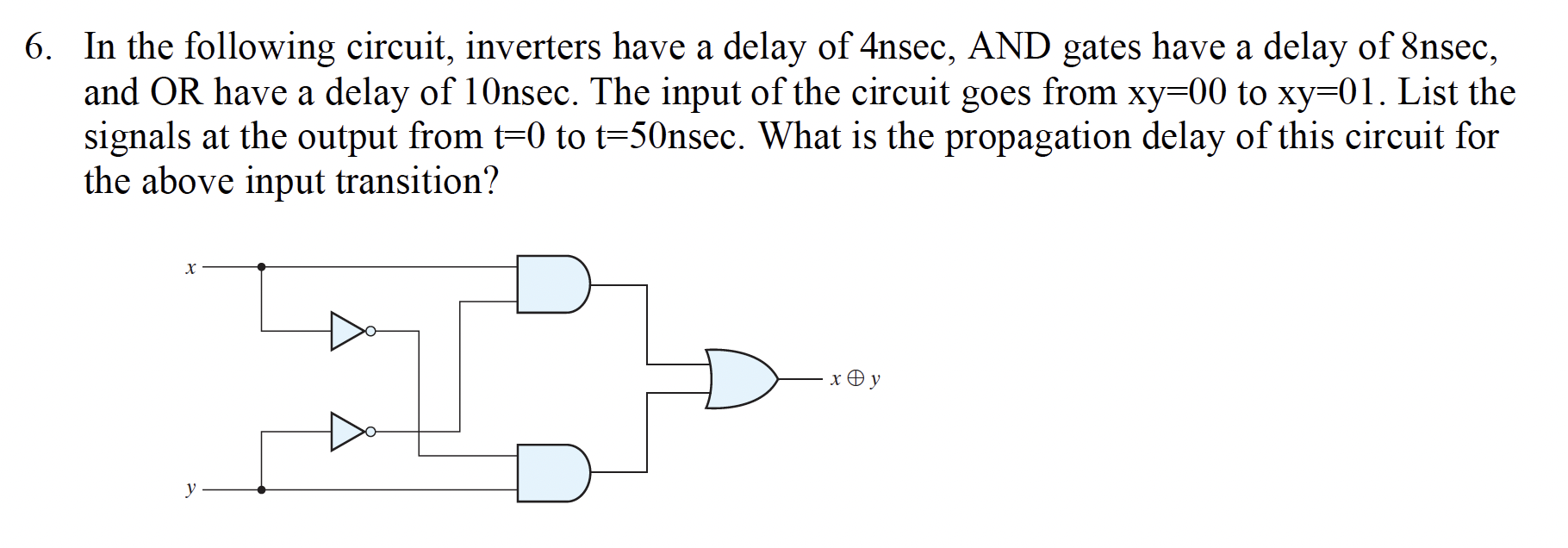 Solved 6. In the following circuit, inverters have a delay | Chegg.com