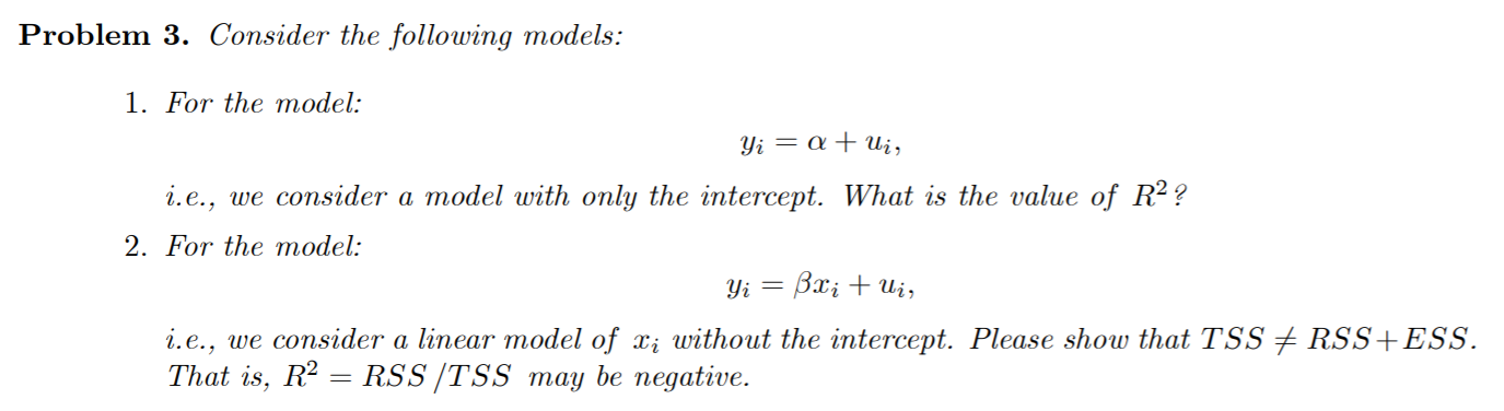Problem 3. Consider the following models: 1. For the | Chegg.com