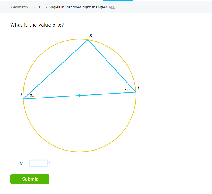 Solved Geometry > 0.12 Angles in inscribed right triangles | Chegg.com