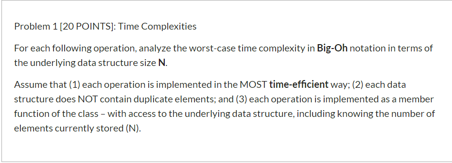 Solved Problem 1 [20 POINTS]: Time Complexities For each | Chegg.com