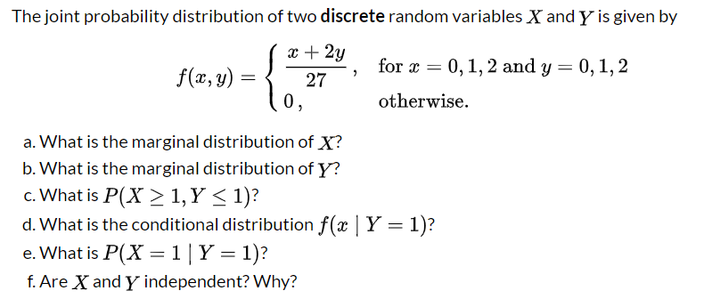 Solved The joint probability distribution of two discrete | Chegg.com