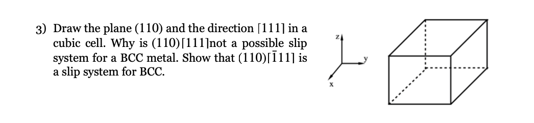 Solved 3) Draw the plane (110) and the direction ⌈111⌉ in a | Chegg.com