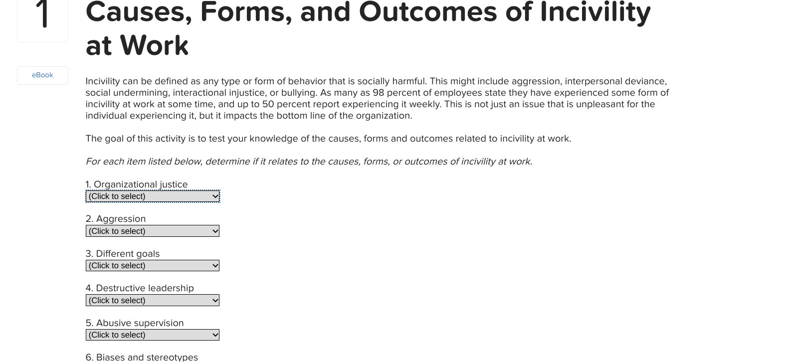 Solved 1 Causes, Forms, and Outcomes of Incivility at Work | Chegg.com