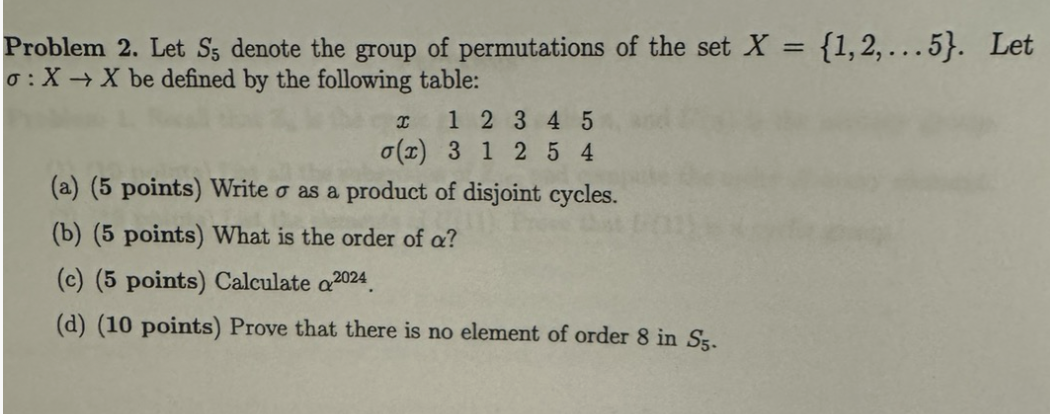 Solved Problem 2. ﻿Let S5 ﻿denote the group of ﻿permutations | Chegg.com