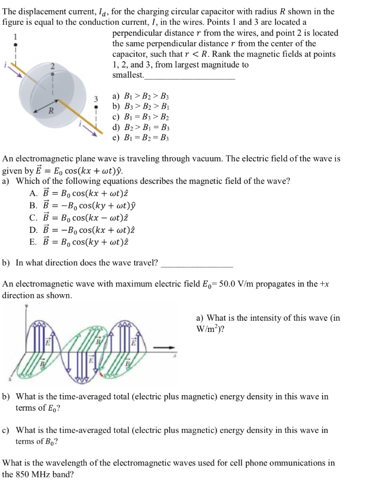 Solved The displacement current, la, for the charging | Chegg.com