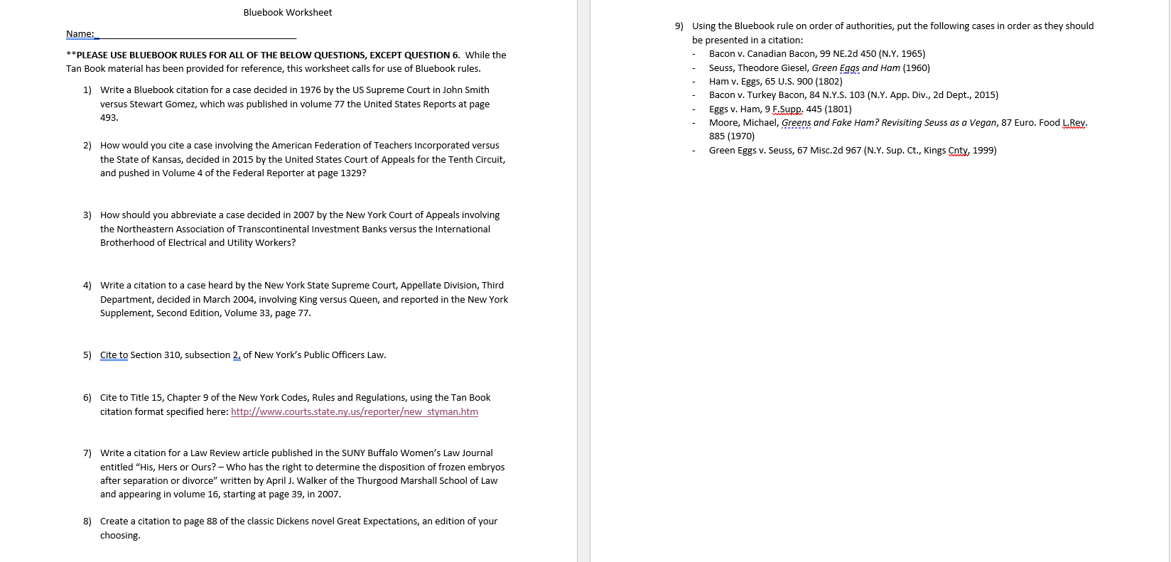 9) Using the Bluebook rule on order of authorities, | Chegg.com