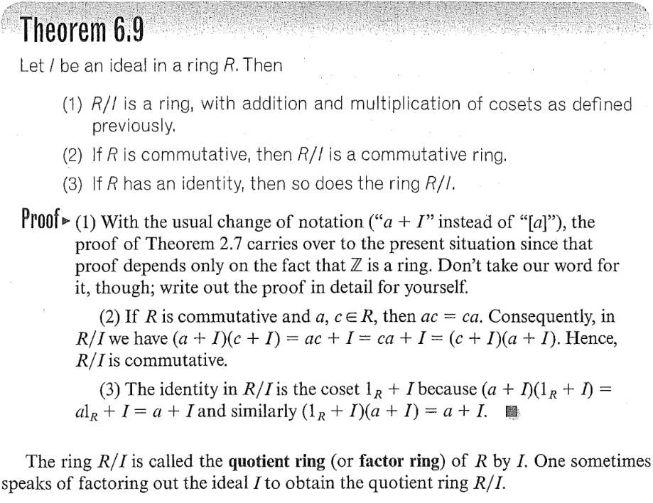 Solved Let / be an ideal in a ring R. Then (1) R/l is a | Chegg.com