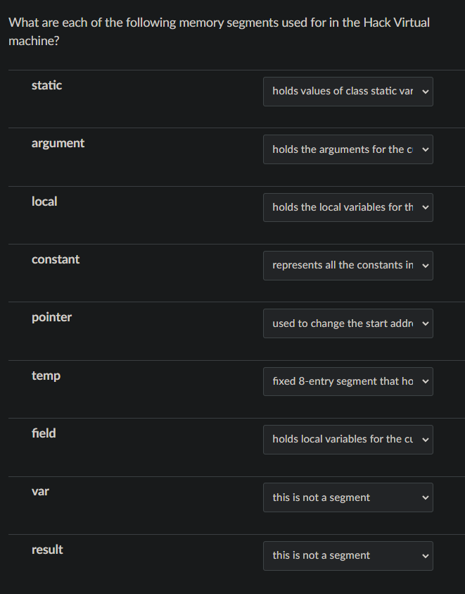Solved What are each of the following memory segments used | Chegg.com