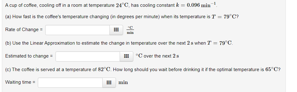 Solved A cup of coffee, cooling off in a room at temperature | Chegg.com