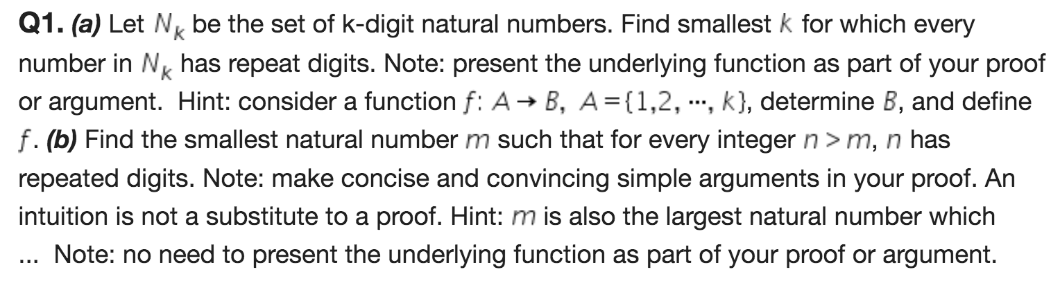 Q1. (a) Let Nk be the set of k-digit natural numbers. | Chegg.com