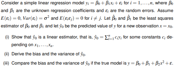 Solved Consider a simple linear regression model yi = Bo + | Chegg.com