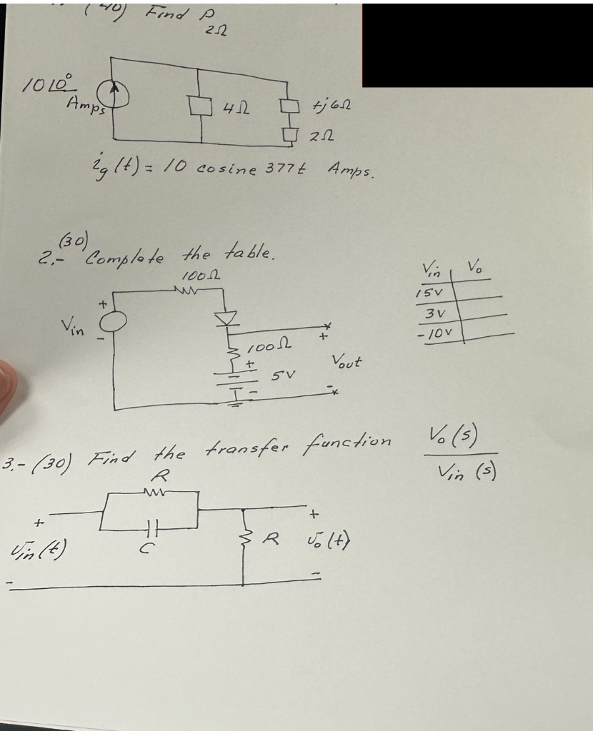 Solved ig(t)=10 cosine 377t Amps. 2.- Complote the table. 3. | Chegg.com