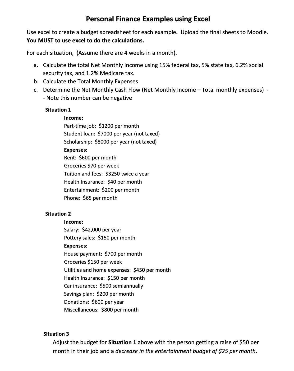 Solved Personal Finance Examples using Excel Use excel to | Chegg.com
