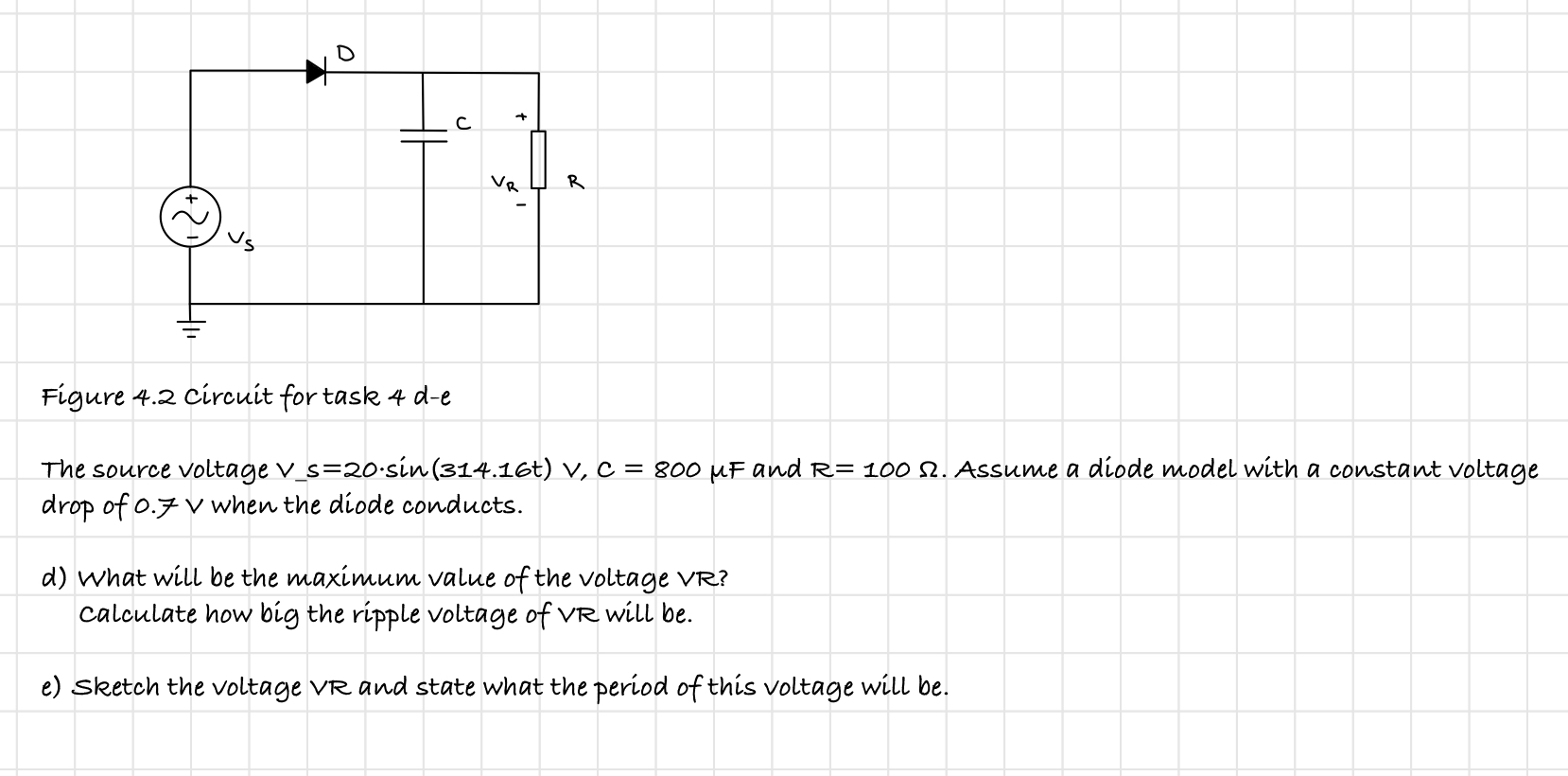 Solved Figure 4.2 circuit for task 4d−e The source voltage | Chegg.com