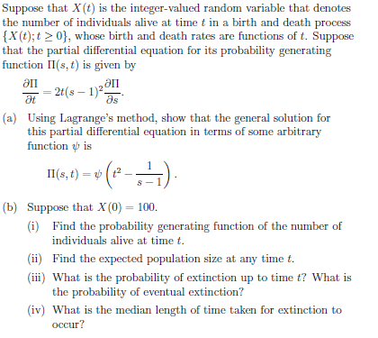 Suppose that X(t) is the integer-valued random | Chegg.com