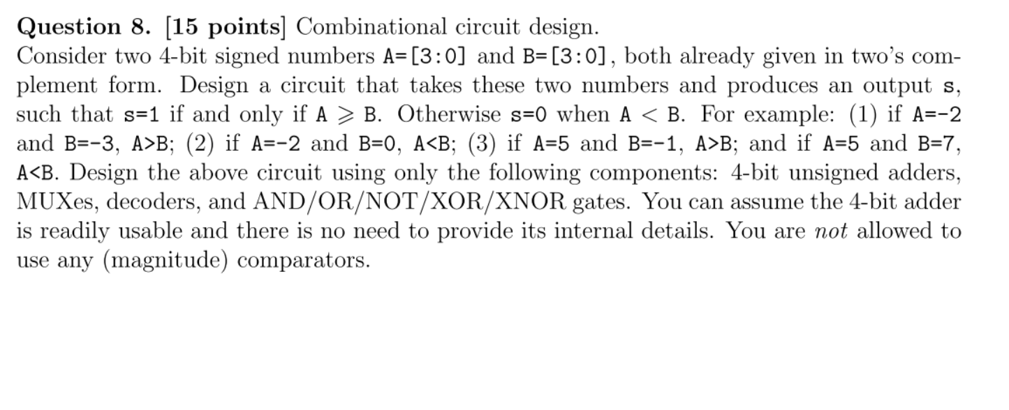Question 8. (15 points) Combinational circuit design. | Chegg.com