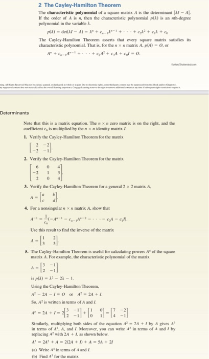 Solved 2 The Cayley-Hamilton Theorem The characteristic | Chegg.com