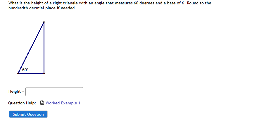 Solved What is the height of a right triangle with an angle | Chegg.com