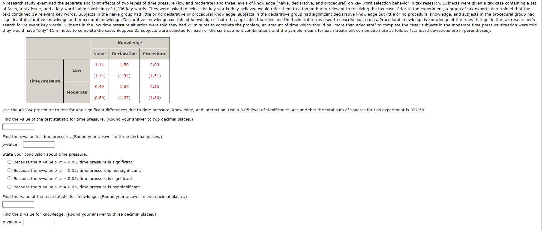 Solved Find the value of the test statistic for time | Chegg.com