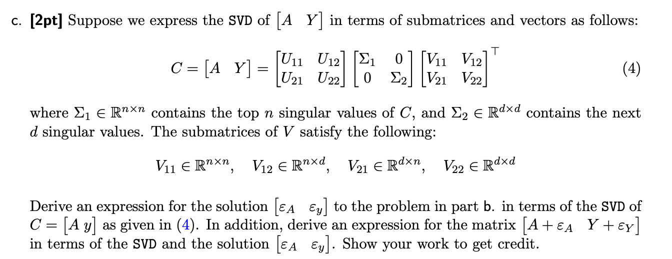 a. [1pt] Let the matrix A € Rm×n and Y € Rmxd. Note | Chegg.com
