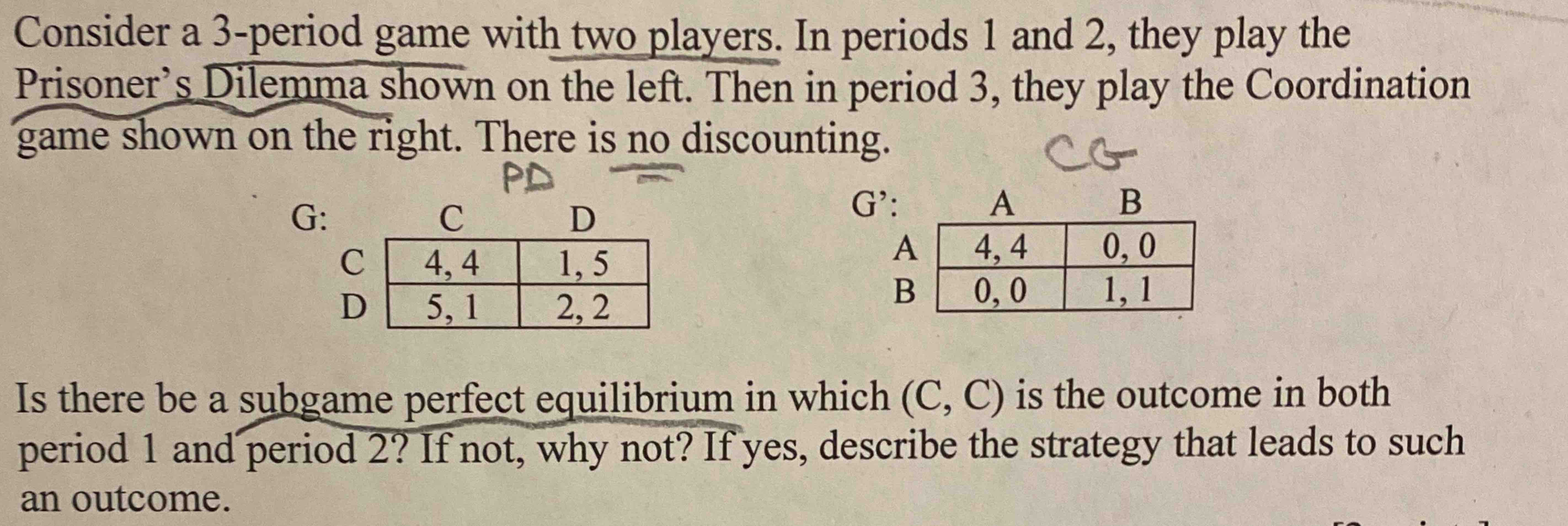 Solved Consider a 3 -period game with two players. In | Chegg.com
