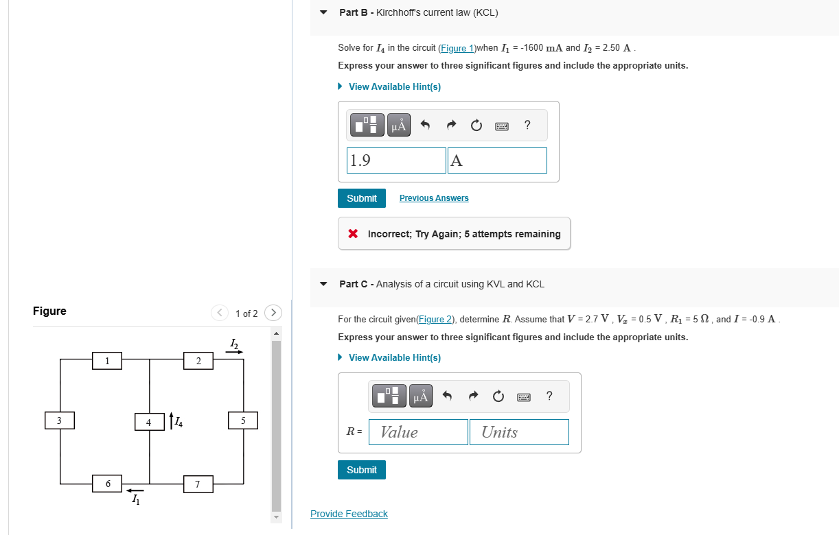 Solved Part B - ﻿Kirchhoff's current law (KCL)Solve for I4 | Chegg.com
