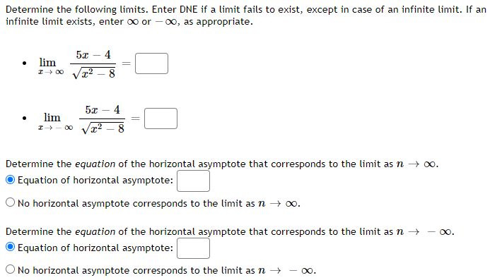 Solved Determine the following limits. Enter DNE if a limit | Chegg.com