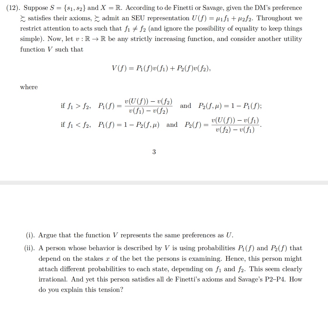 Solved 12). Suppose S={s1,s2} and X=R. According to de | Chegg.com