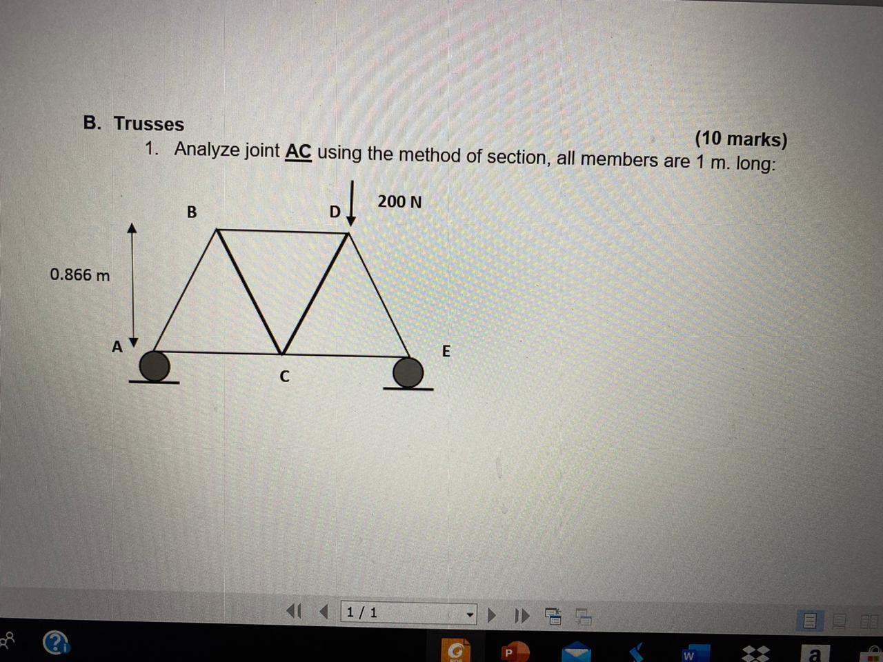 Solved B. Trusses (10 marks) 1. Analyze joint AC using the | Chegg.com