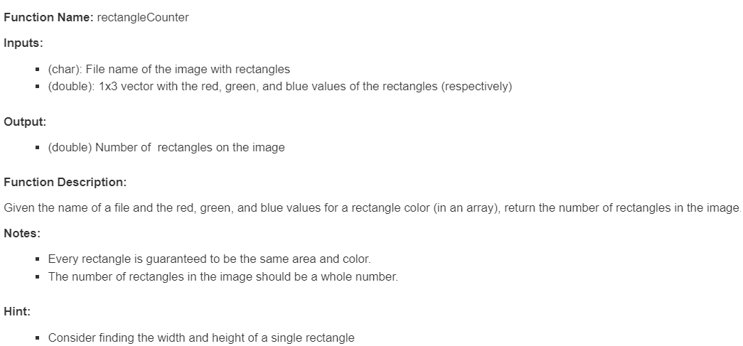 Function Name: rectangle Counter Inputs: • (char): | Chegg.com
