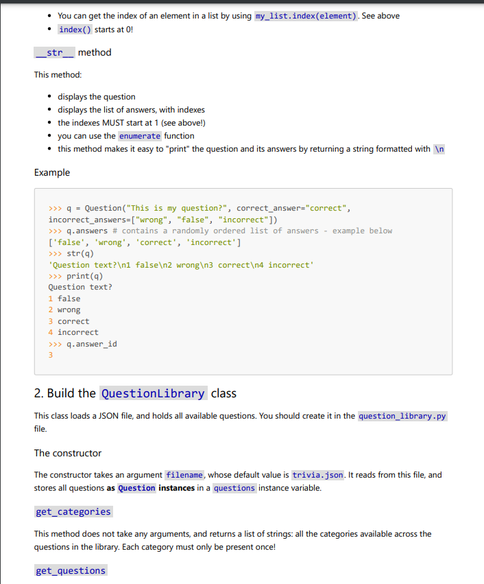 Solved 1. Build the Question class You should create this | Chegg.com