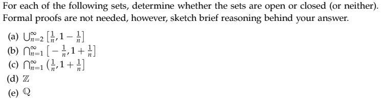 Solved For each of the following sets, determine whether the | Chegg.com